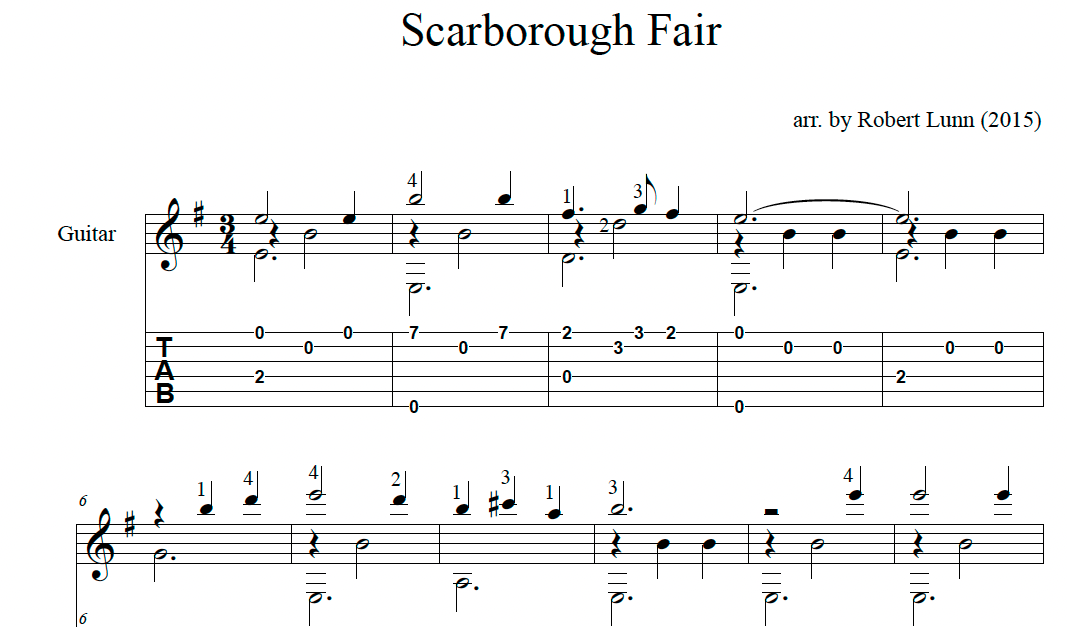 SCARBOROUGH FAIR – Easy Arrangement – Includes Sheet Music/Tab ...